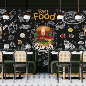 Fast Food Restaurant Easy Removable Wallpaper, Hamburger Cafe Wall ...