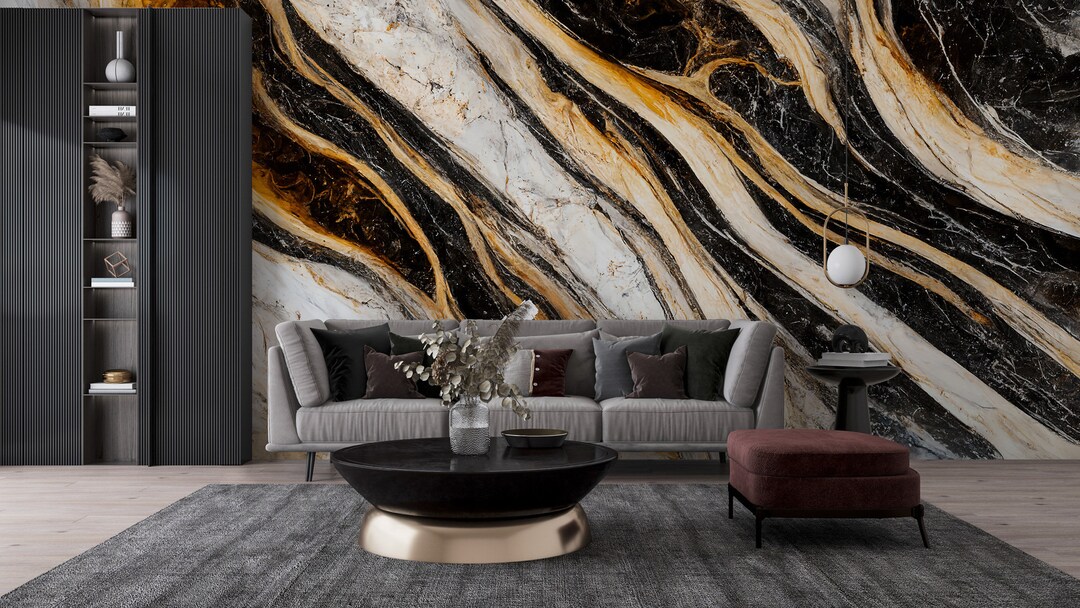 The Elegance of Marble, Dark Color Marble Pattern Gold Look Wallpaper ...