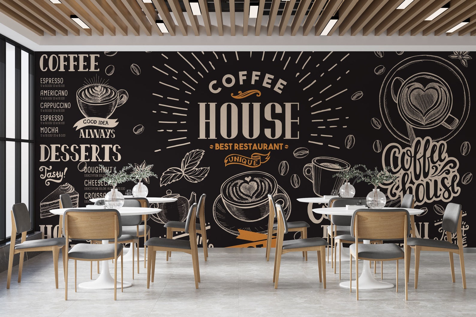 Customizable Cafe Wall Posters, French Style Cafe Murals, Coffe Shop ...