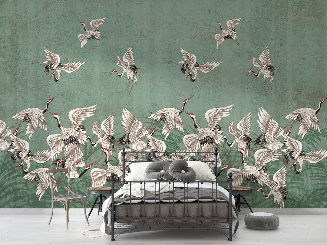 Crane Birds Wall Mural, Crane Birds Wallpaper, Asian Mural Self ...