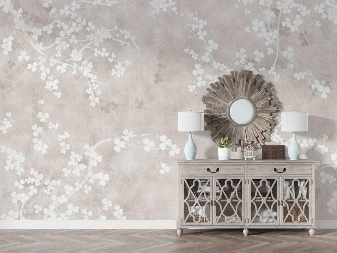 Elegant Chinoiserie Beige Wallpaper, Vintage Pattern Chinoiserie Wall ...