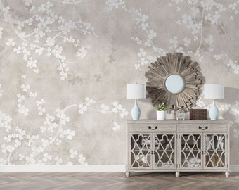 Elegant Chinoiserie Beige Wallpaper, Vintage Pattern Chinoiserie Wall ...