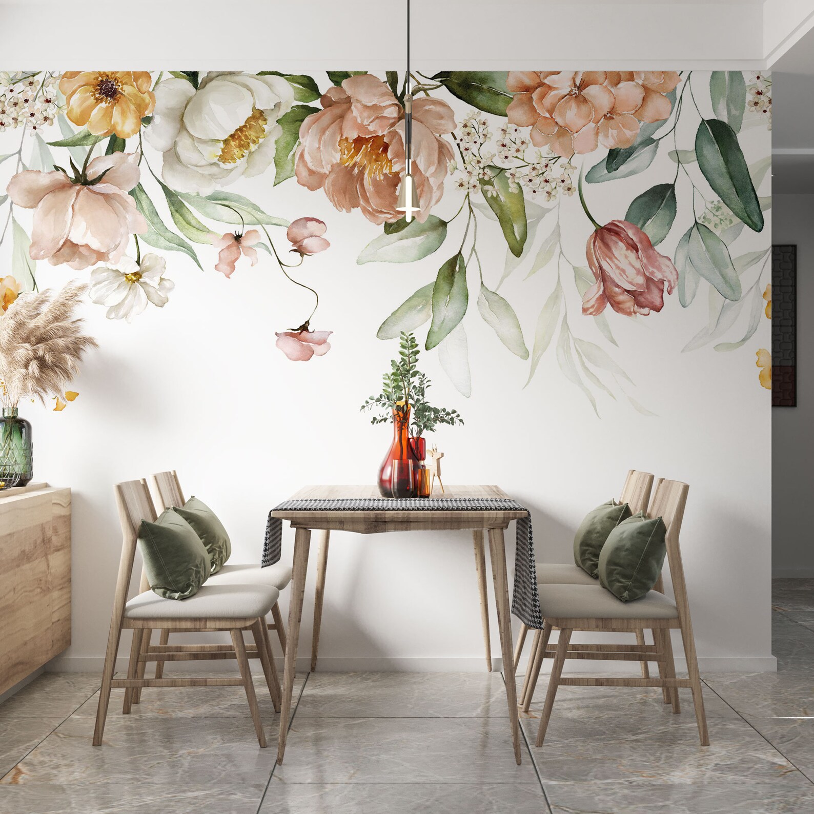 Peony Peel and Stick Wallpaper Big Florals Wall Decal, Watercolor Soft ...