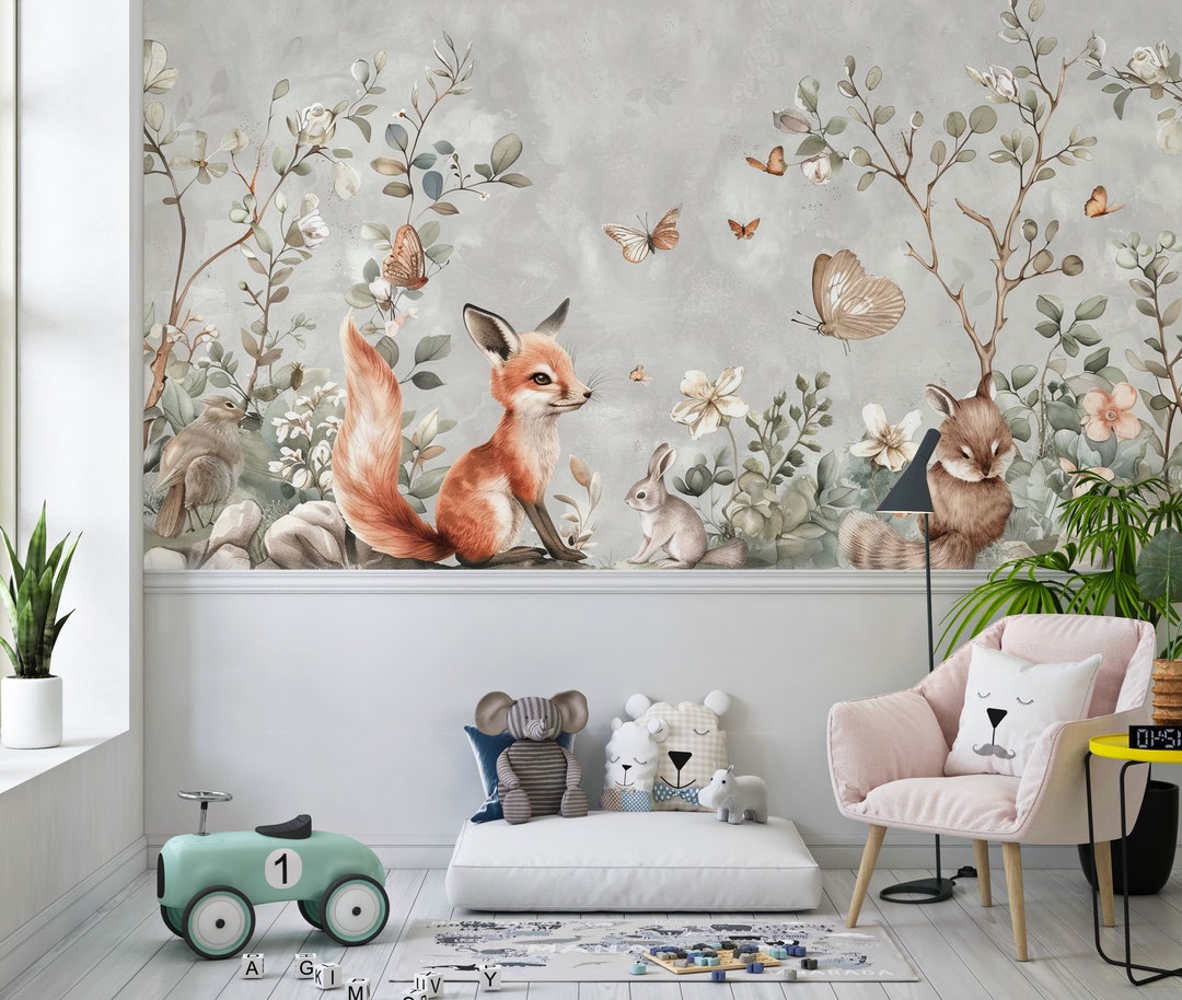 Woodland Animals Nursery Mural, Forest Peel and Stick Wallpaper - Etsy