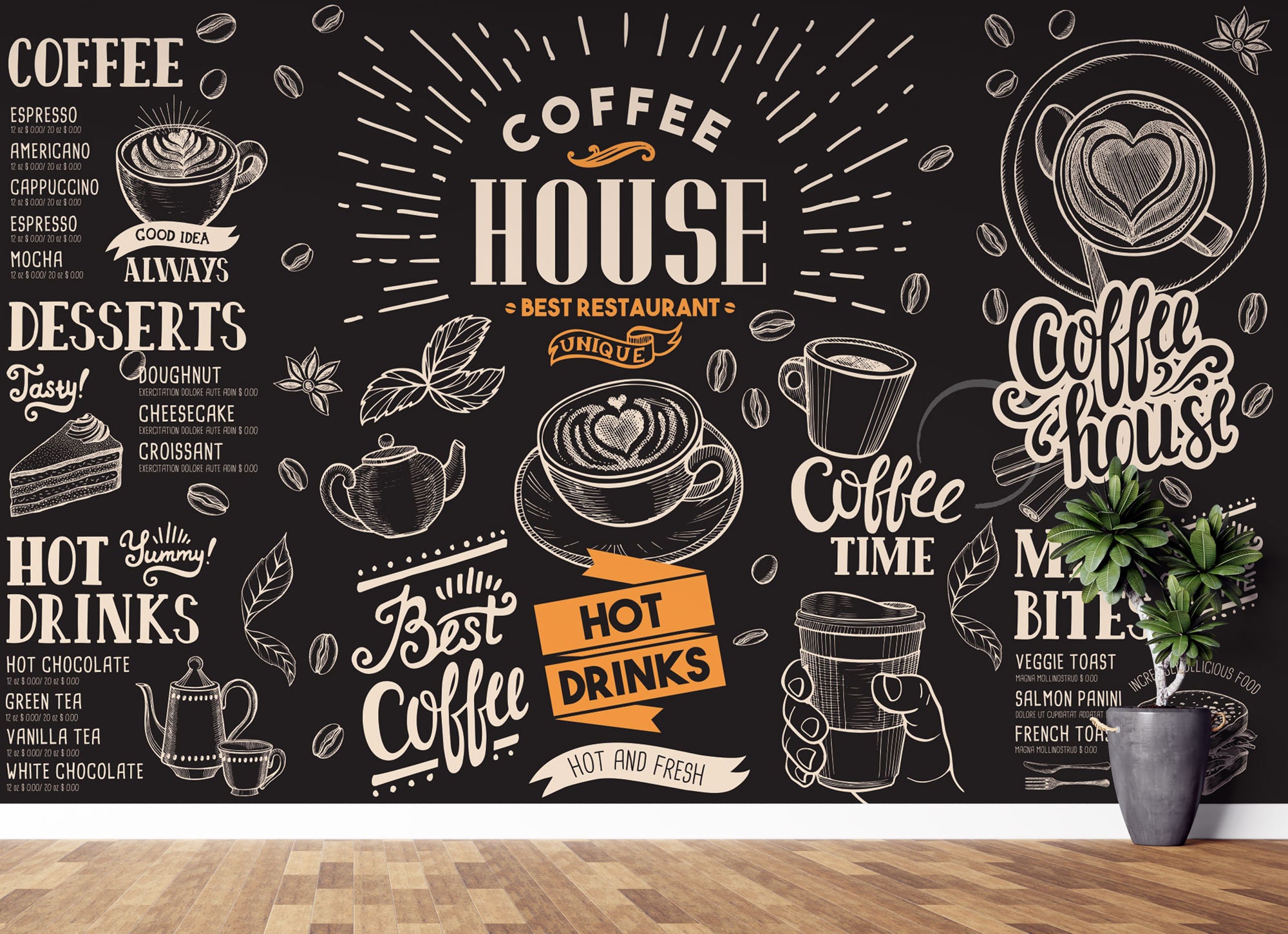 Customizable Cafe Wall Posters, French Style Cafe Murals, Coffe Shop ...