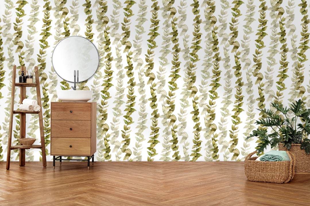 Ivy Wall Murals, Leaves Peel and Stick Mural, Watercolor Soft Floral ...