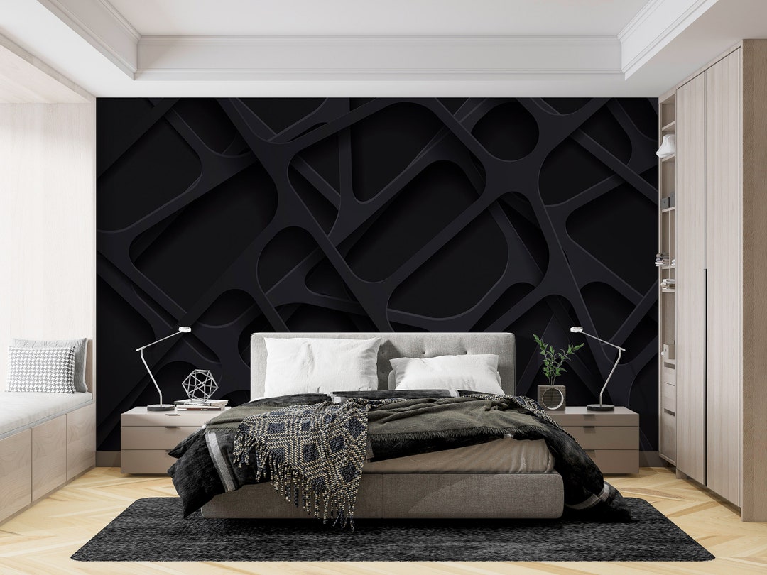 3D Geometric Wallpaper Mural, Dark Anthracite, Modern Architecture - Etsy