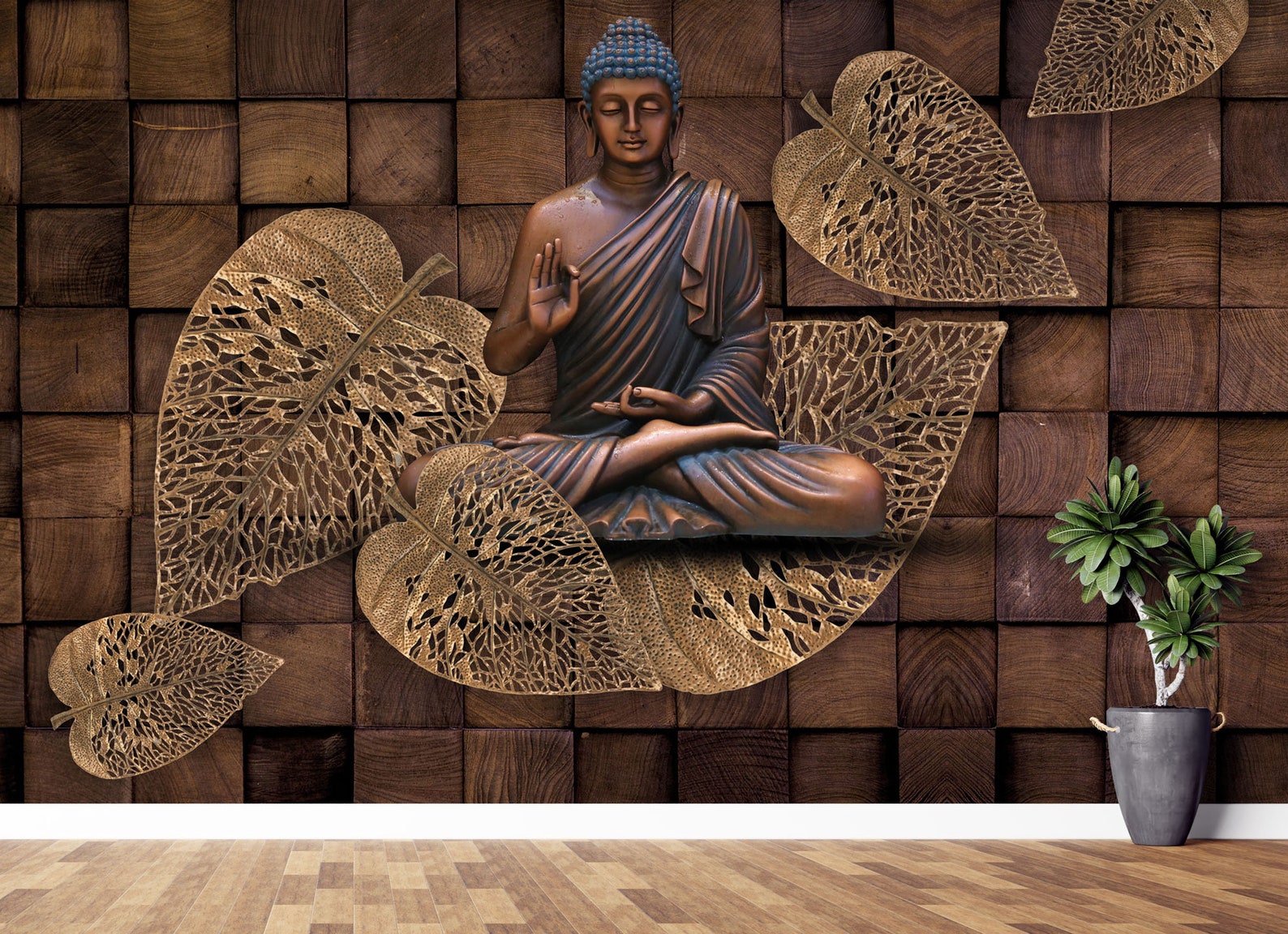 Gautama Buddha Mural, Aura Wall Art, Sanskrit and Tibetan Office Wall ...