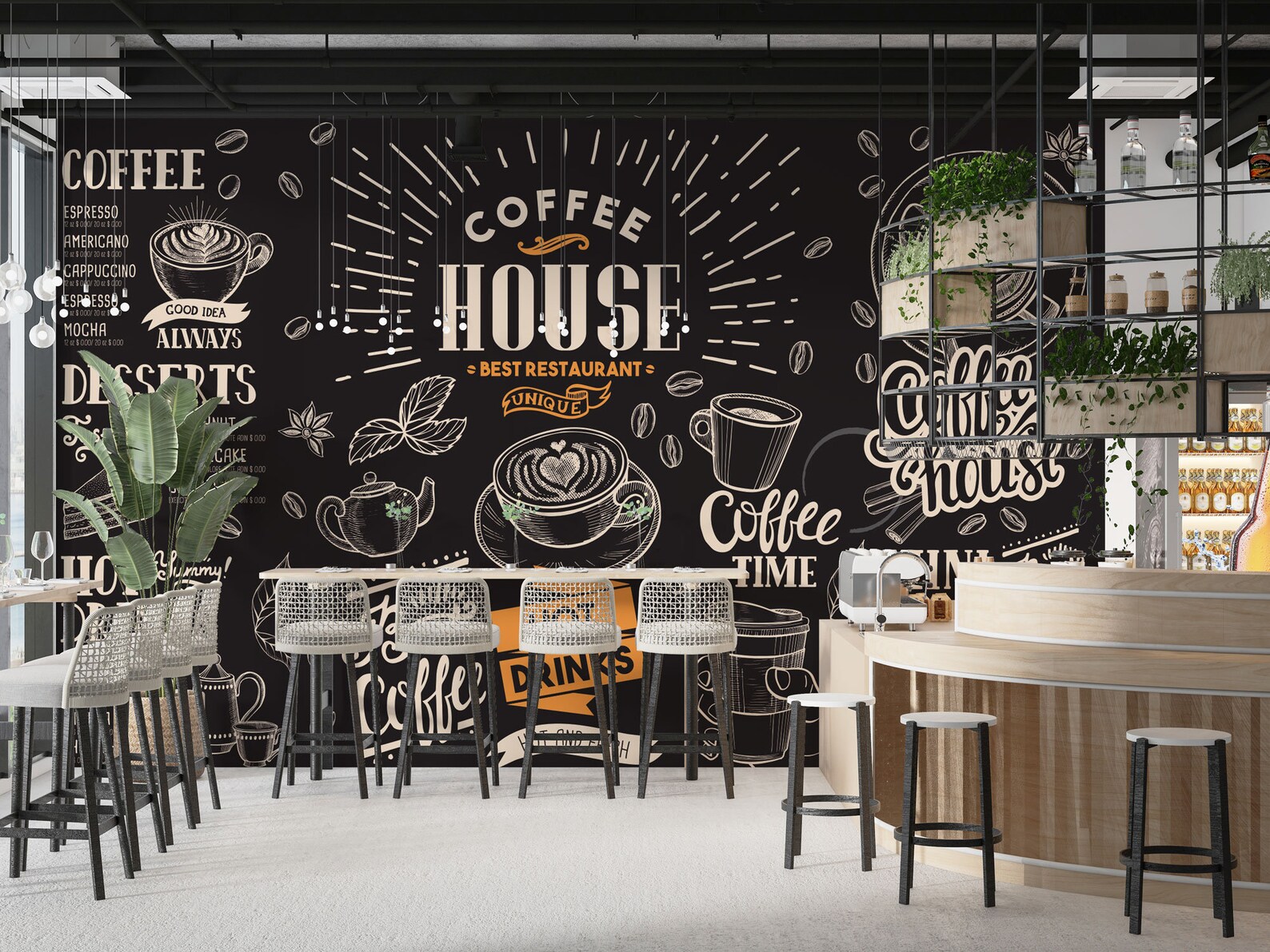 Customizable Cafe Wall Posters, French Style Cafe Murals, Coffe Shop ...