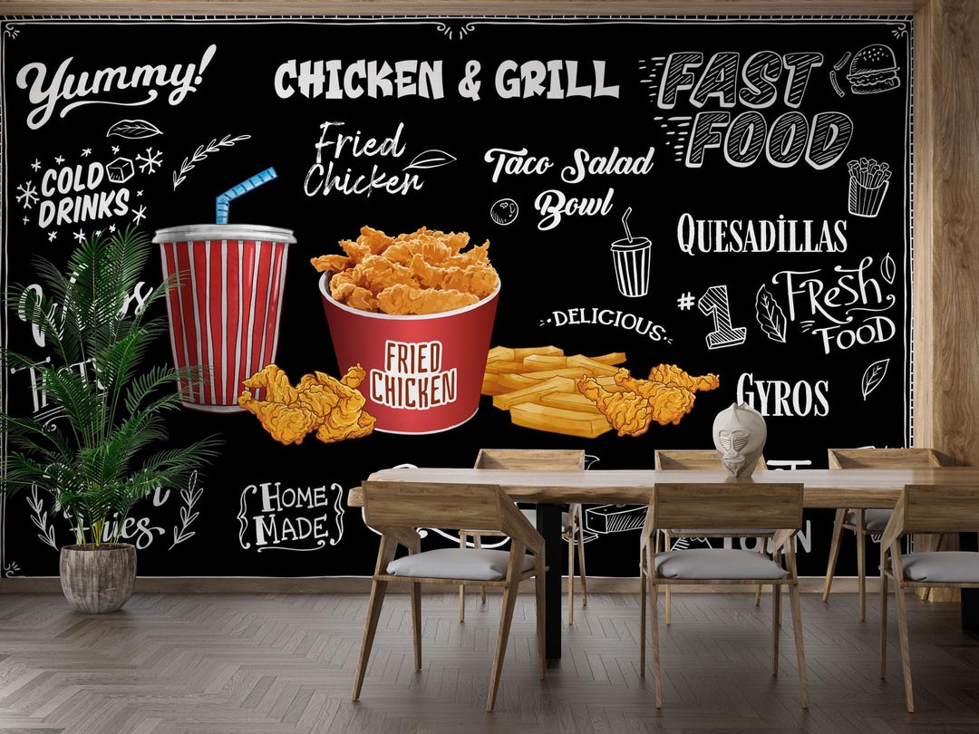 Customizable Fast Food Restaurant Wallpaper, Hamburger Cafe Wall Mural ...