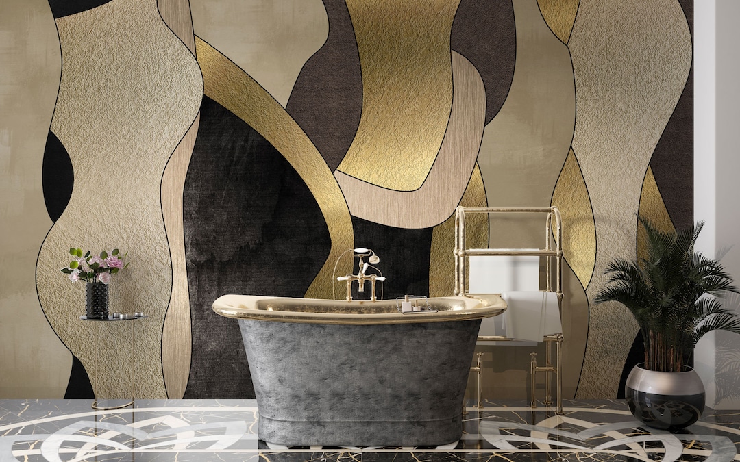 Abstract Shape Gold Look Self Adhesive Wallpaper, Abstract Wall Mural ...