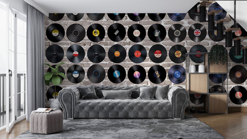 Retro Vinyl Records Wallpaper – Nostalgic Music Art Wall Mural (peel ...