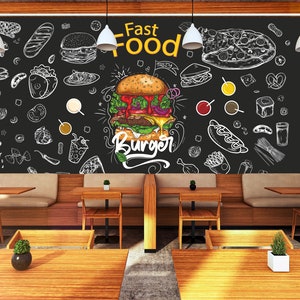 Fast Food Restaurant Easy Removable Wallpaper, Hamburger Cafe Wall ...