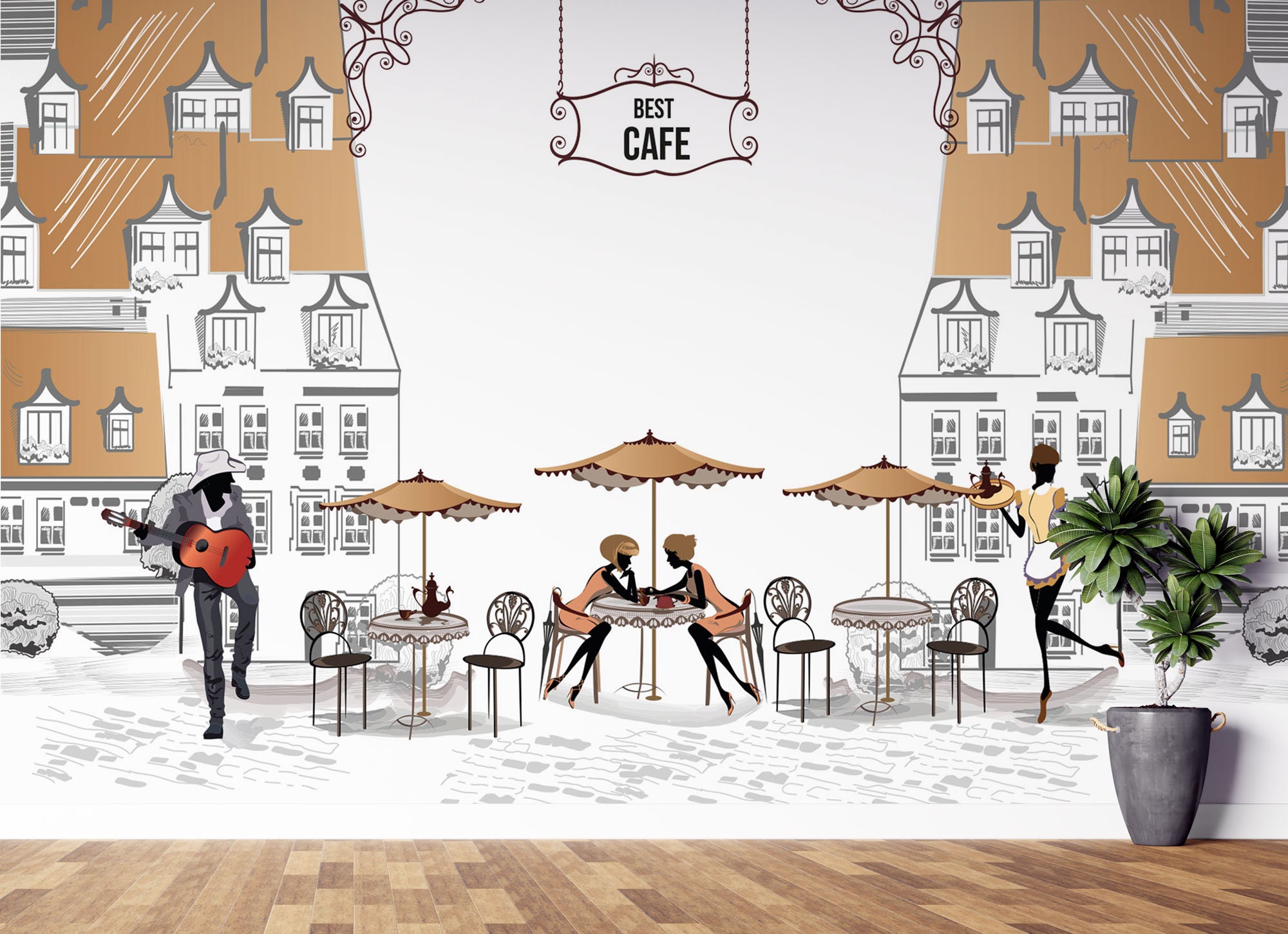 French Cafe Wall Mural, Customizable Coffee Shop Wallpaper - Etsy