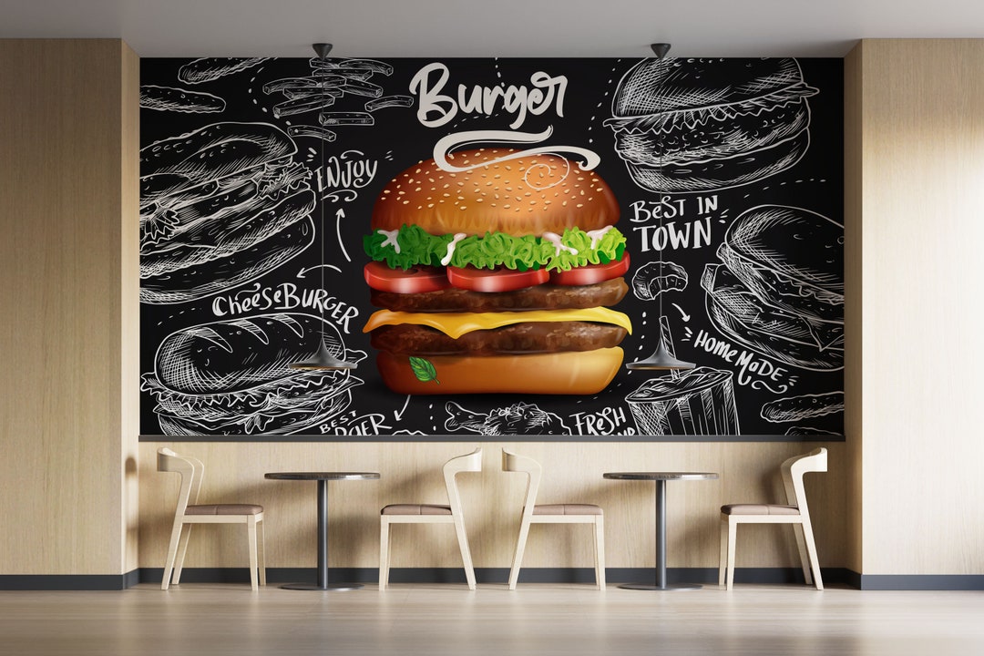 Customizable Logo Add Fast Food Restaurant Wall Mural, Hamburger Shop ...