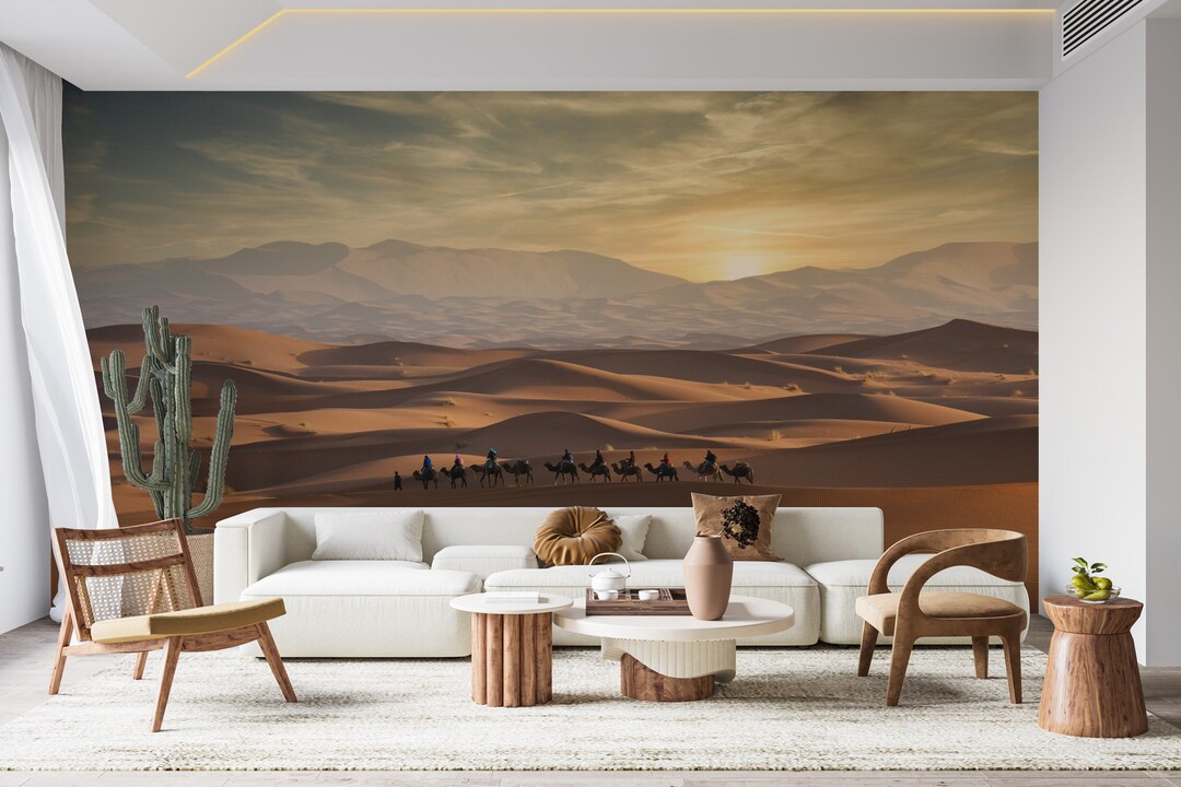Desert Landscape Peel and Stick Wall Murals, Desert Camel Caravan Wall ...