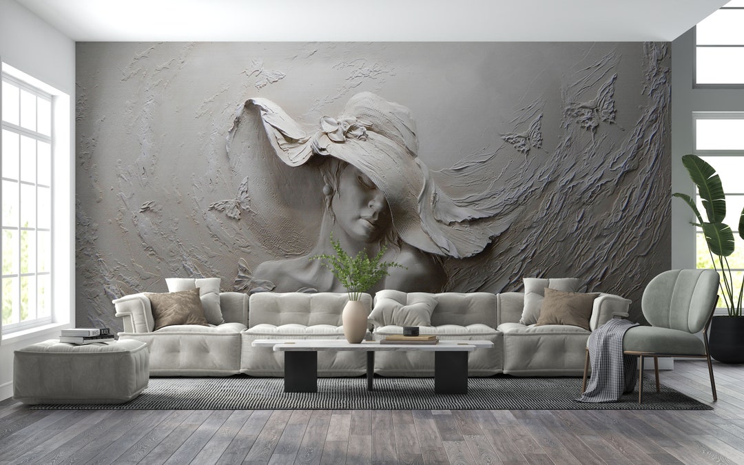 3D View Wall Art, Woman's Wall Art, 3D Looking Woman in Hat Mural, 3D ...