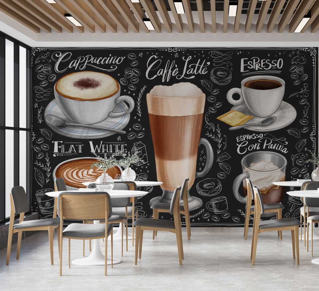Vintage Coffee Shop Mural, Cafe Poster, Bistro Cafe Wall Art, Coffee ...