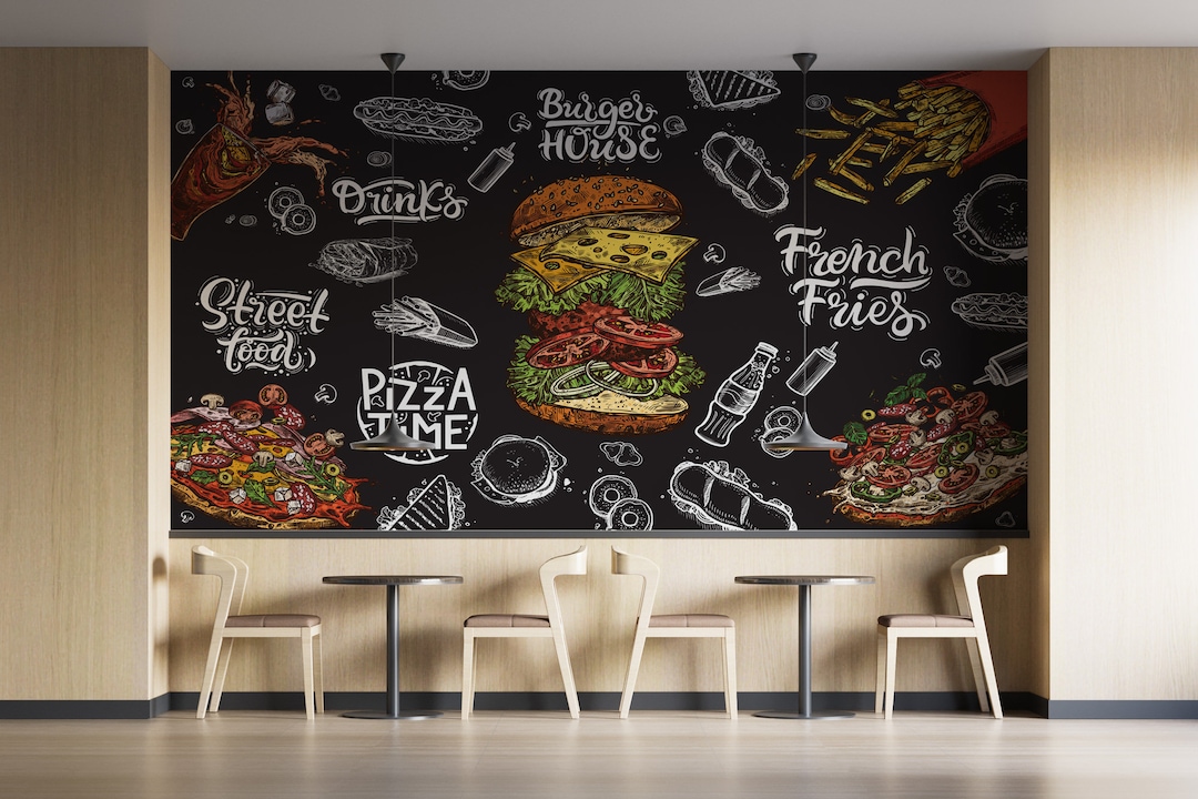 Customizable Fast Food Restaurant Easy Removable Wallpaper, Hamburger ...