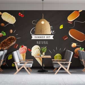 Ice Cream Shop Wall Mural, Colorful Ice Cream Cafe Wallpaper, Summer ...