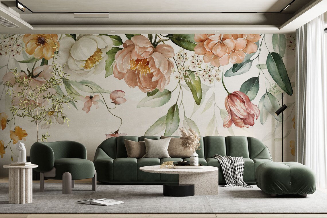 Peony Peel and Stick Wallpaper Big Florals Wall Decal - Etsy
