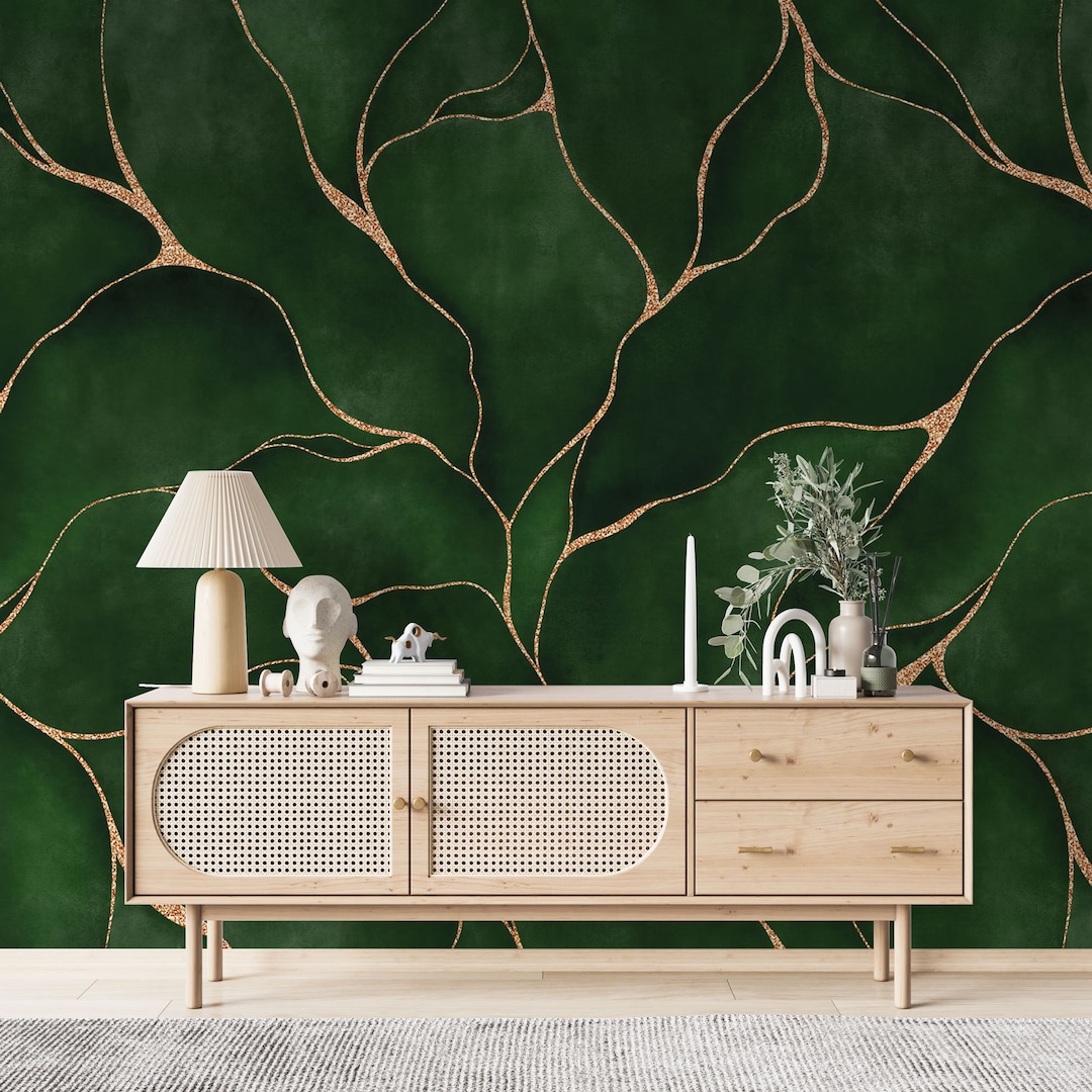 Hot Emerald Green Color Abstract Shape Gold Look Self Adhesive ...