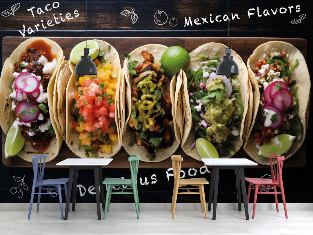 Taco Nachos Wall Mural, Mexican Fast Food Culinary Peel and Stick Wall ...