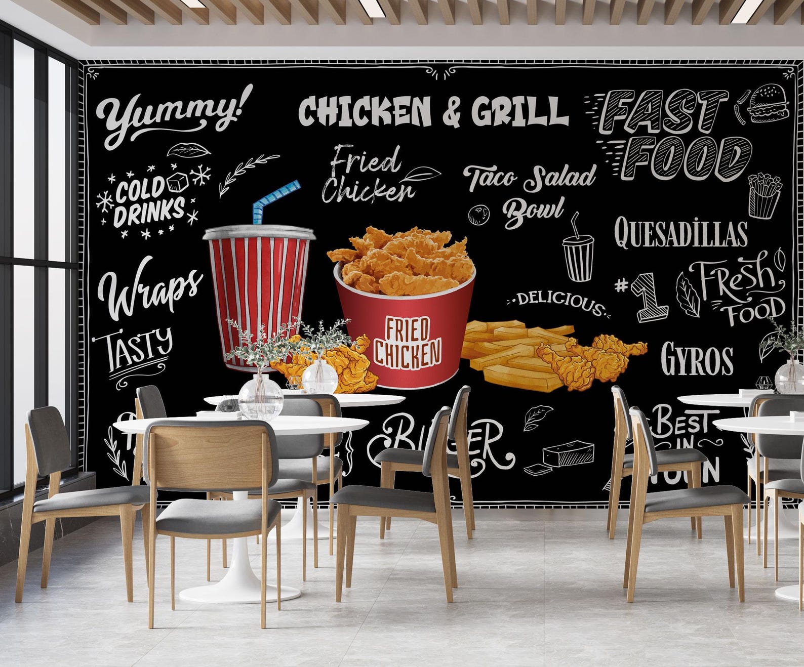 Customizable Fast Food Restaurant Wallpaper, Hamburger Cafe Wall Mural ...