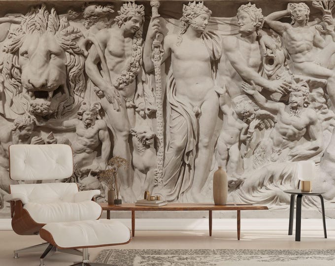 Hercules and the Lion Statue Wallpaper for House and Office Wall, Roman ...
