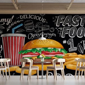 Customizable Fast Food Restaurant Easy Removable Wallpaper, Hamburger ...