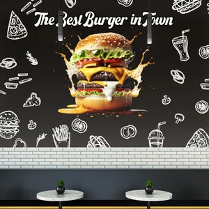 Hamburger Wall Poster, Customizable Fast Food Restaurant Easy Removable ...