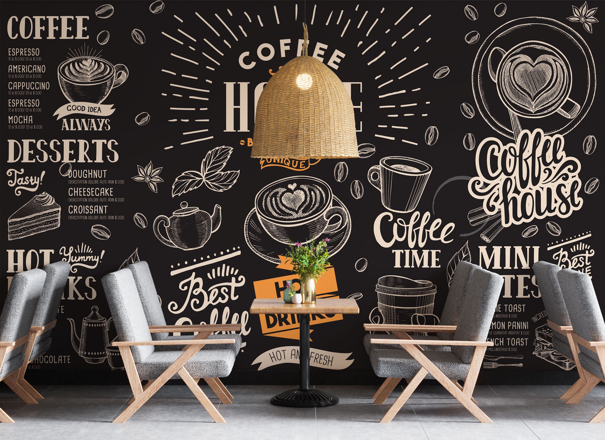 Customizable Cafe Wall Posters, French Style Cafe Murals, Coffe Shop ...