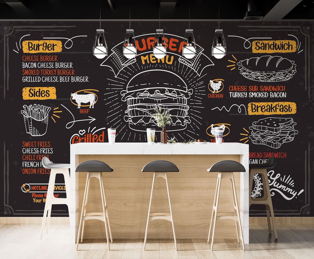 Customizable Fast Food Restaurant Easy Removable Wallpaper, Hamburger ...