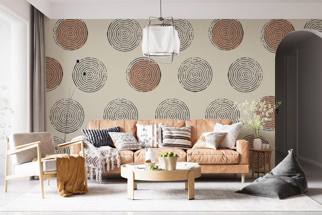 Boho Style Pastel Colors Wall Mural, Modern Abstract Shape Decor, Peel ...