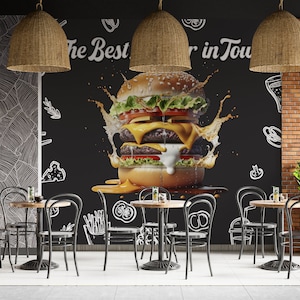 Hamburger Wall Poster, Customizable Fast Food Restaurant Easy Removable ...