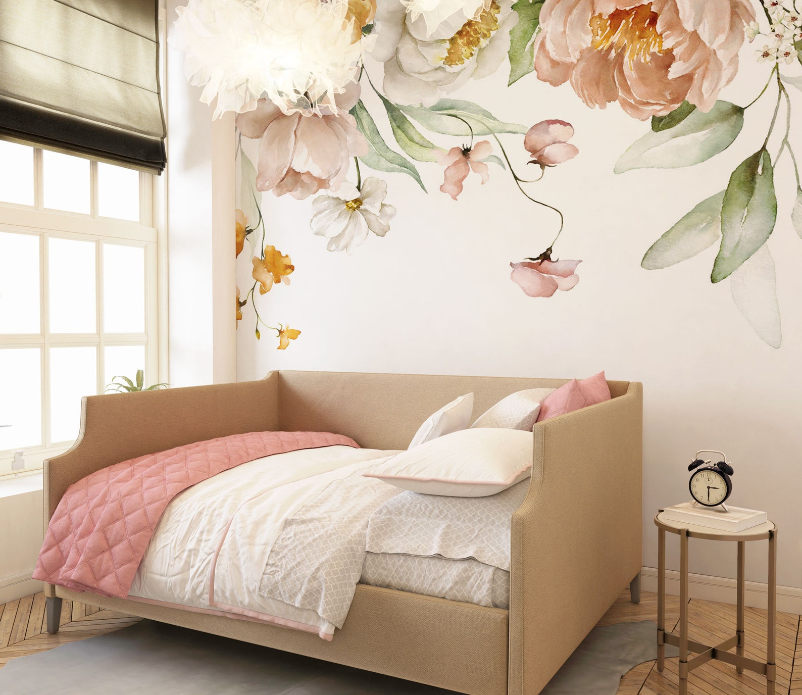 Peony Peel and Stick Wallpaper Big Florals Wall Decal, Watercolor Soft ...