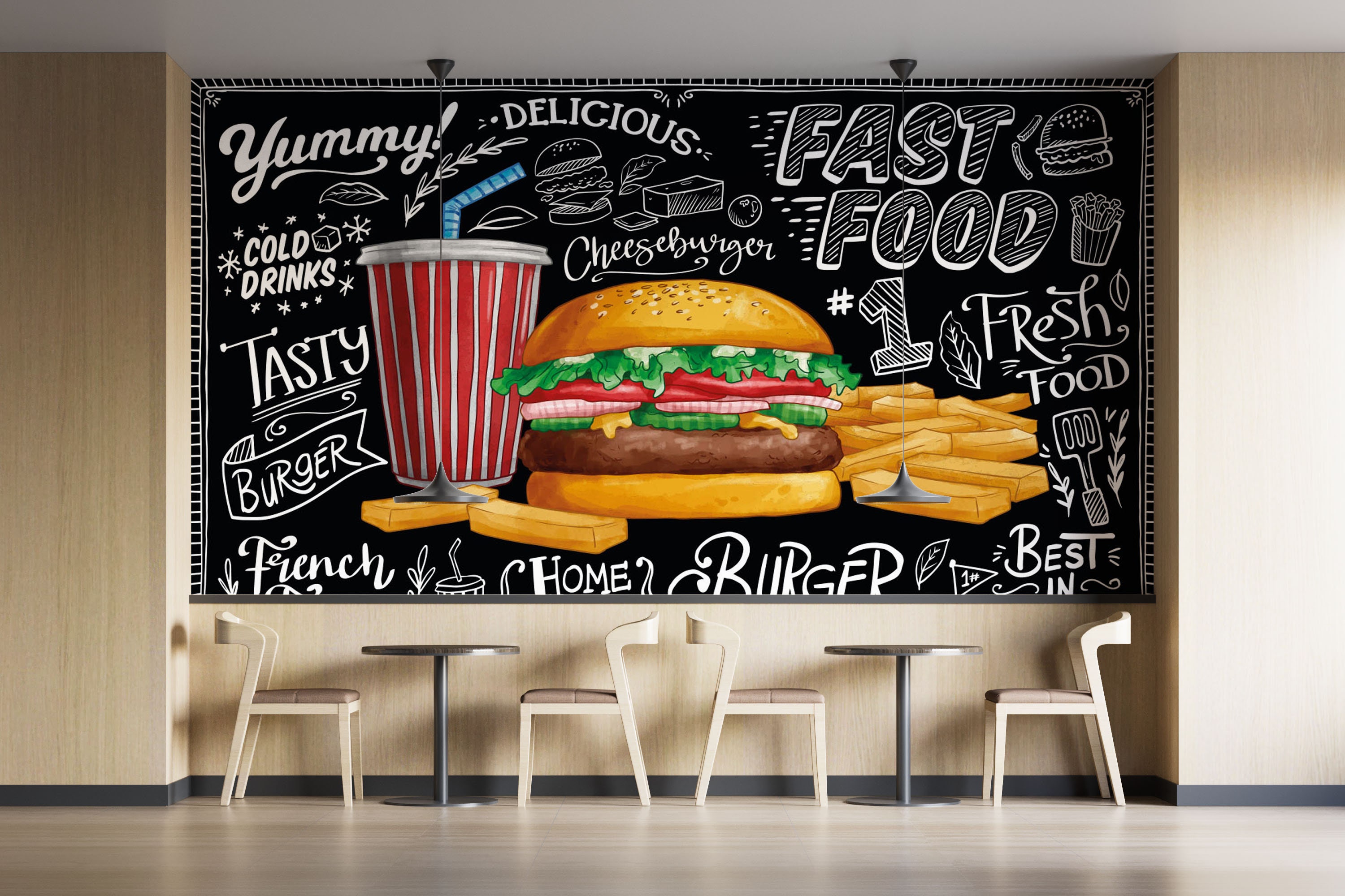 Customizable Fast Food Restaurant Easy Removable Wallpaper, Hamburger ...