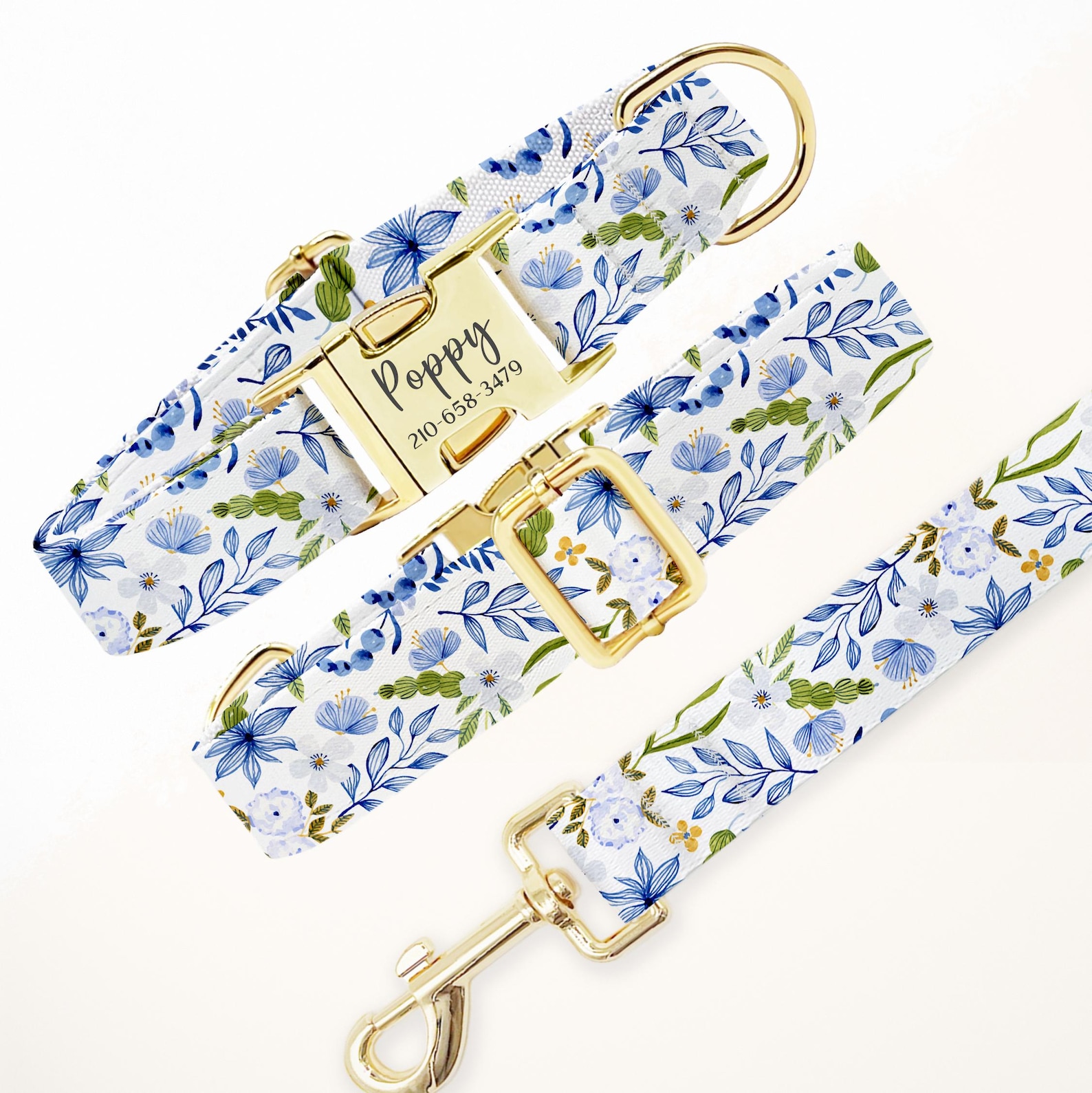 Personalized Floral Dog Collar Leash Set: Engraved Metal Buckle - Etsy