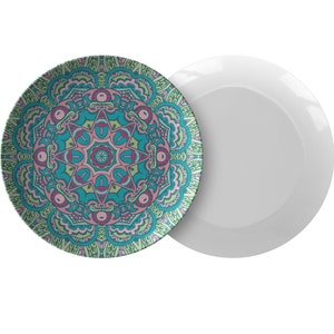 Green & Pink Mandala Dinnerware Plate Set, Colorful Floral Dinner ...