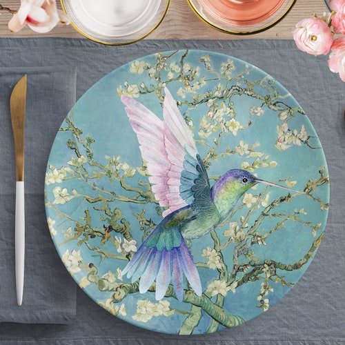 Hummingbird in Almond Blossoms Dinnerware Set Floral Dinner - Etsy
