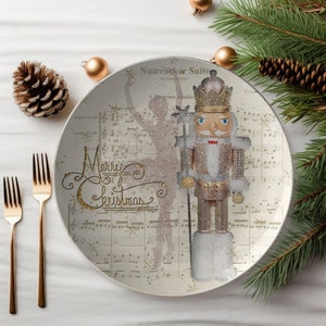 Nutcracker Christmas Plate, Vintage Style Holiday Dinnerware, Festive ...