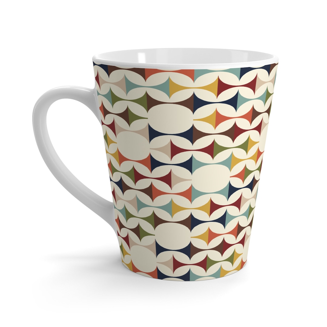 Mid Century Modern Latte Mug, Geometric 60s Retro MCM Drinkware, Cream ...