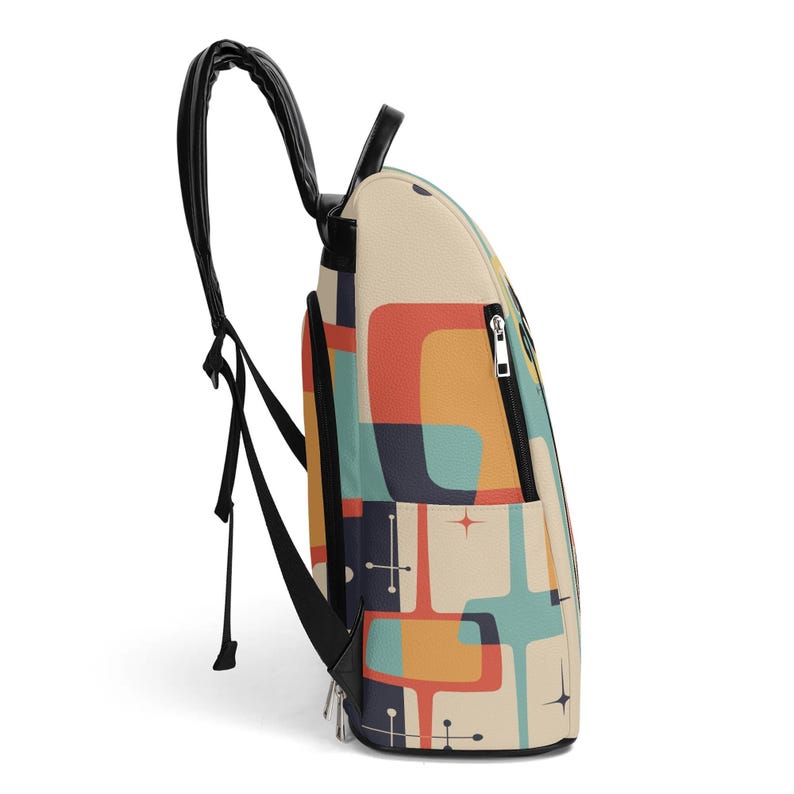 Retro Mid Century Modern Backpack, Atomic Cat Geometric Daypack, MCM ...