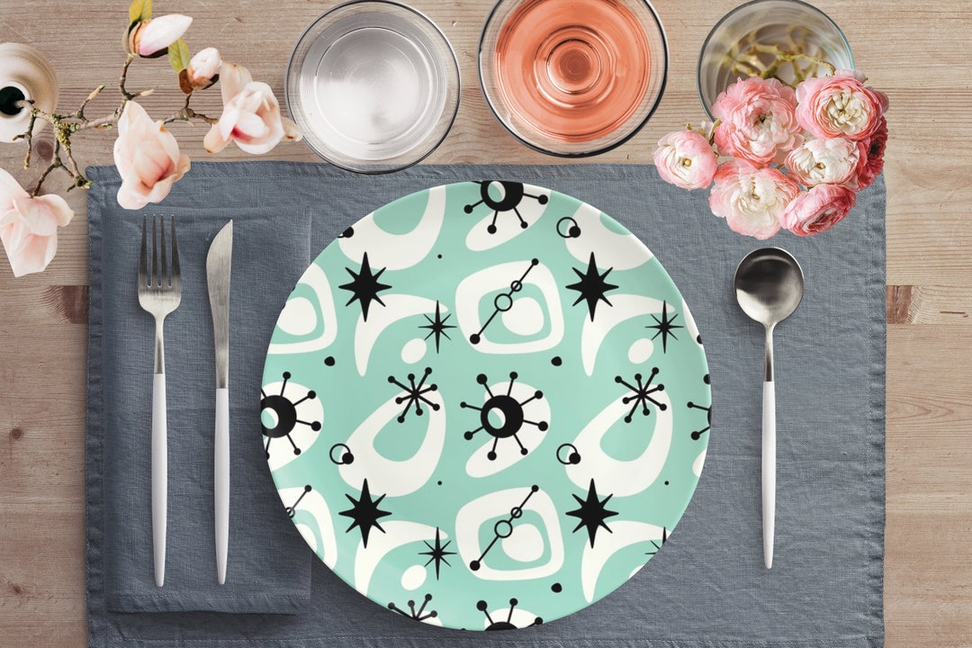 Dinner Plate in Mid Century Modern Atomic Age Retro 50s Teal Boomerang ...
