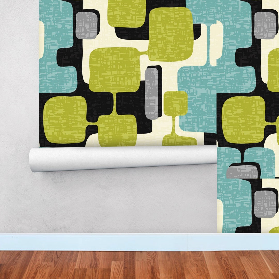 Retro Mod Blocks Removable Wallpaper, Mid Century Modern Peel and Stick ...
