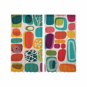 Sheer 2-panel Window Curtains in Mid Century Modern Geometric Retro ...