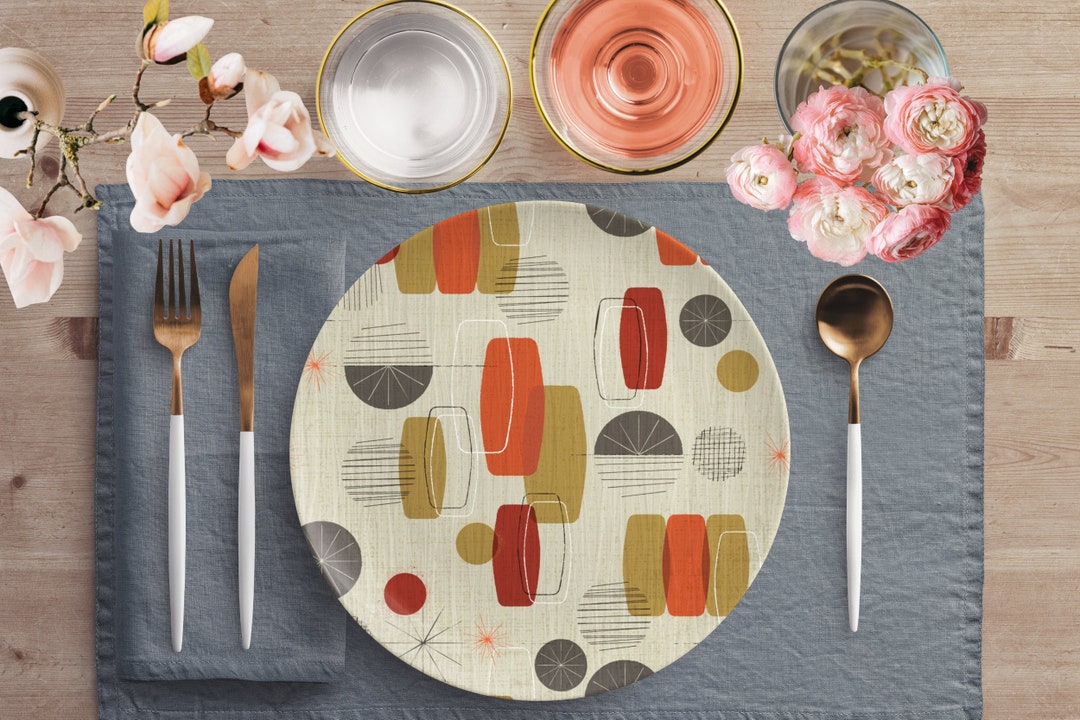 Dinner Plate in Mid Century Modern Retro Vintage Abstract Starburst ...