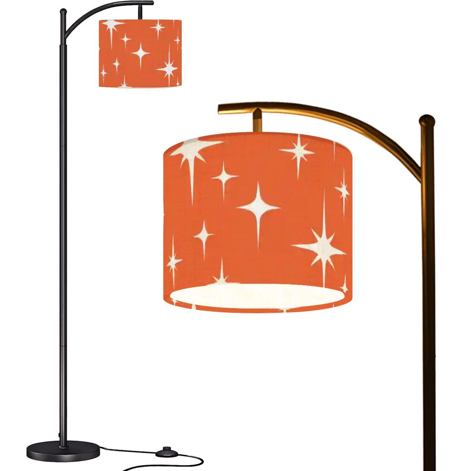 Mid Century Modern Starburst Arc Floor Lamp, Retro Orange Atomic Accent ...