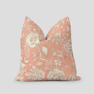 Modern Vintage Coral Floral Throw Pillow, Wild Flowers Square Throw ...
