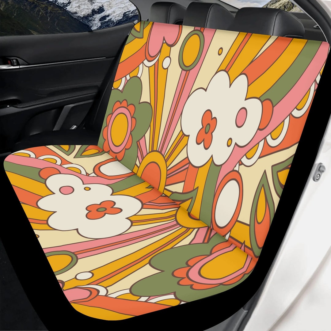 Retro 70s Groovy Funky Sunshine Back Car Seat Cover Set of 2, Mid ...